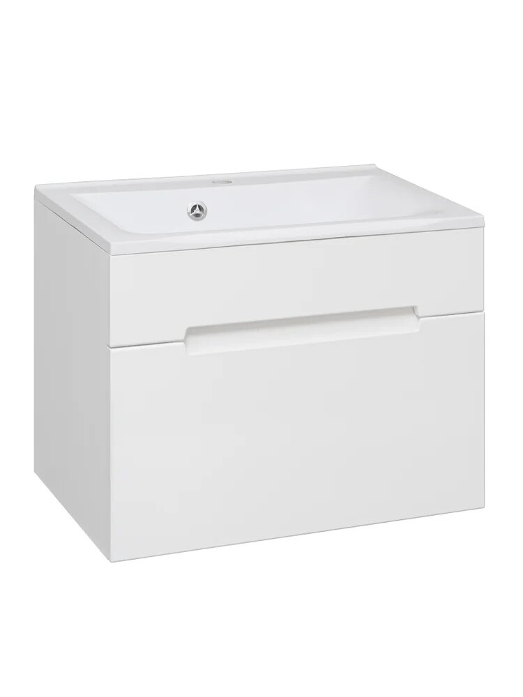 Тумба под раковину без столешницы Aqua de Marco Olivia 65 подвесная, белая, глянцевая, из МДФ, тумба для ванной, с ящиками, с доводчиками