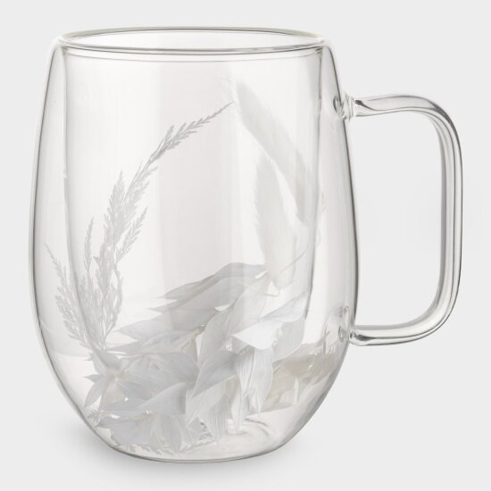 Кружка Anna Lafarg Wind-mystery 330 мл, стекло, с сухоцветами внутри, Белые цветы (ANLAF-QL25-9)