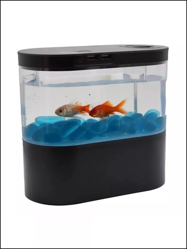 Декоративный аквариум Happy Fish для рыб 2 л. Бесшовный панорамный аквариум для дома или офиса, черный матовый — фото 1