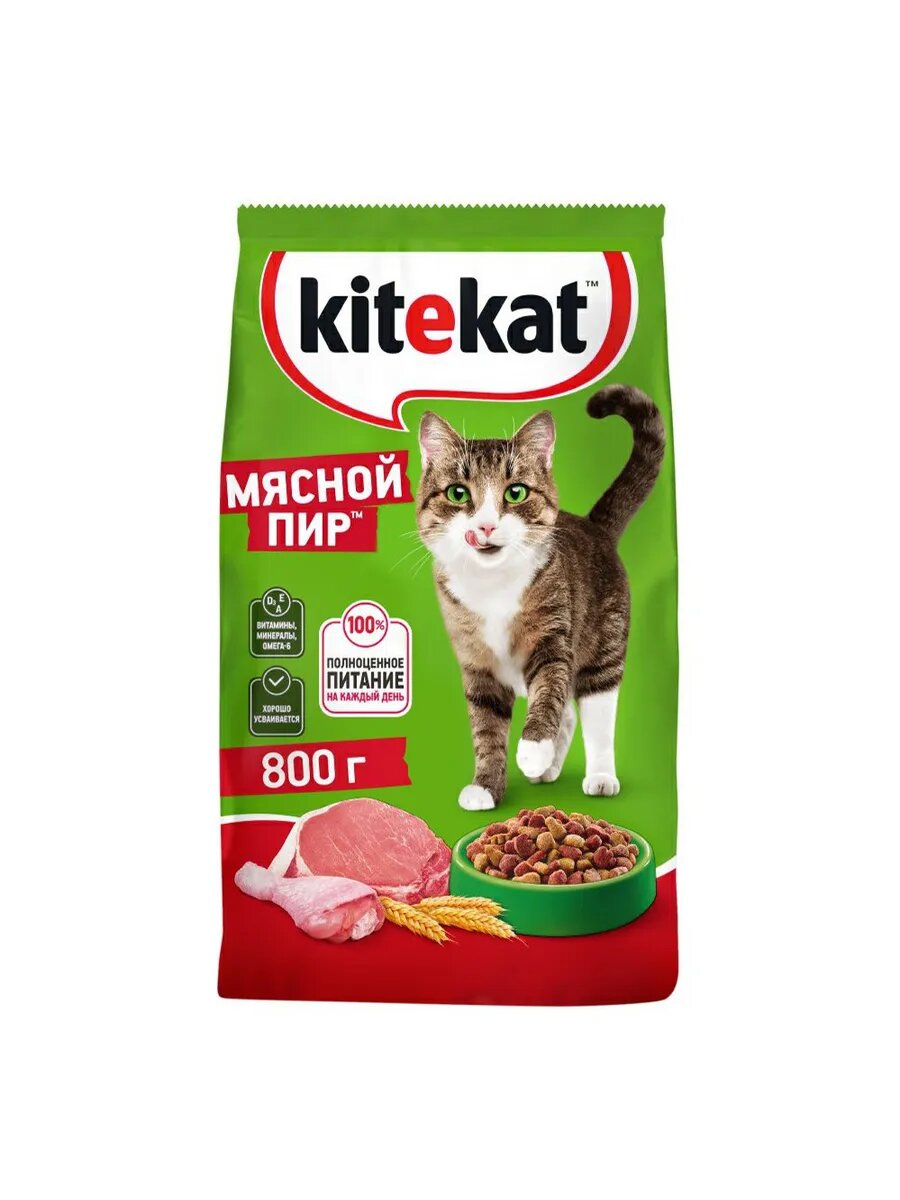 Сухой корм Kitekat Мясной пир для взрослых кошек 800 г