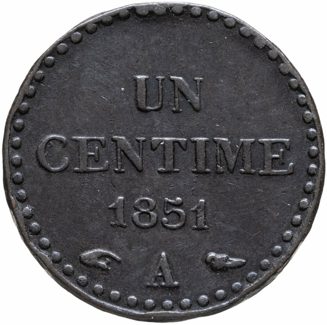 Франция 1 сантим 1851, Бронза, в сохранности XF
