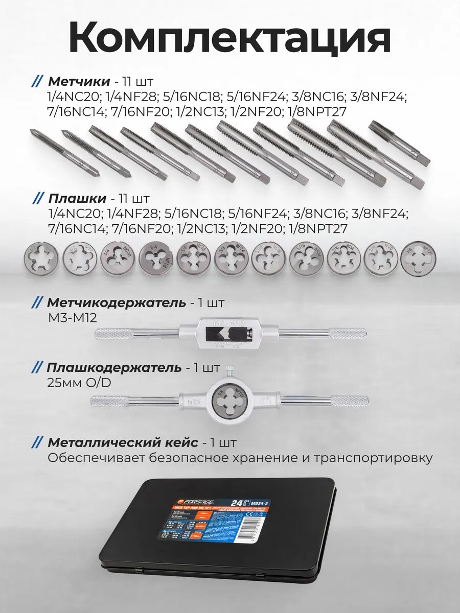 Набор метчиков и плашек дюймовый 24 предмета