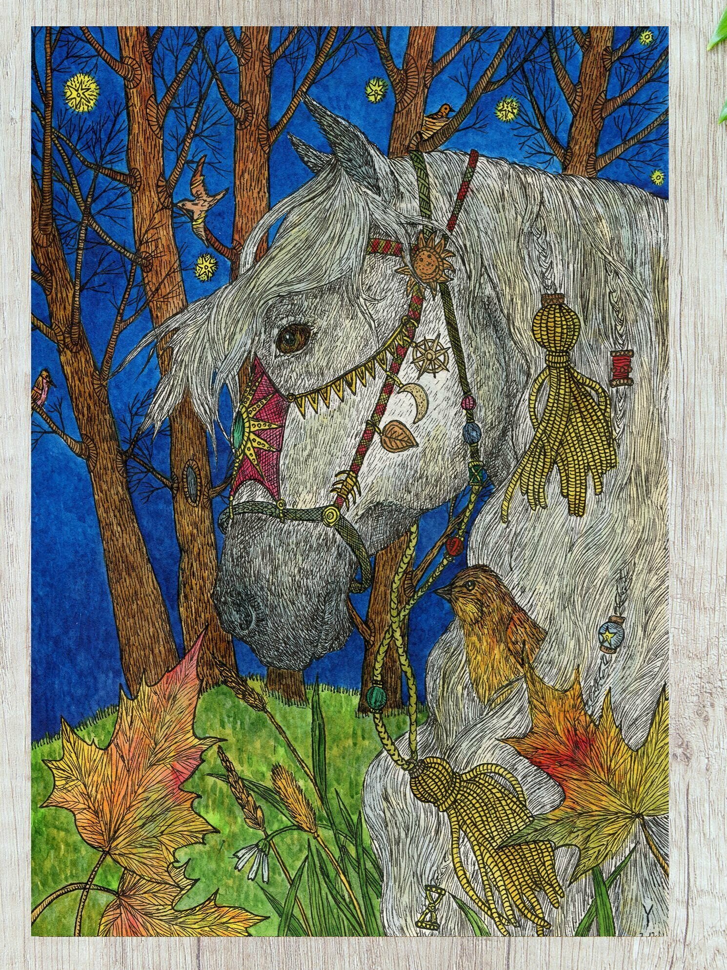 Набор открыток для посткроссинга с лошадьми с авторскими иллюстрациями 6 штук