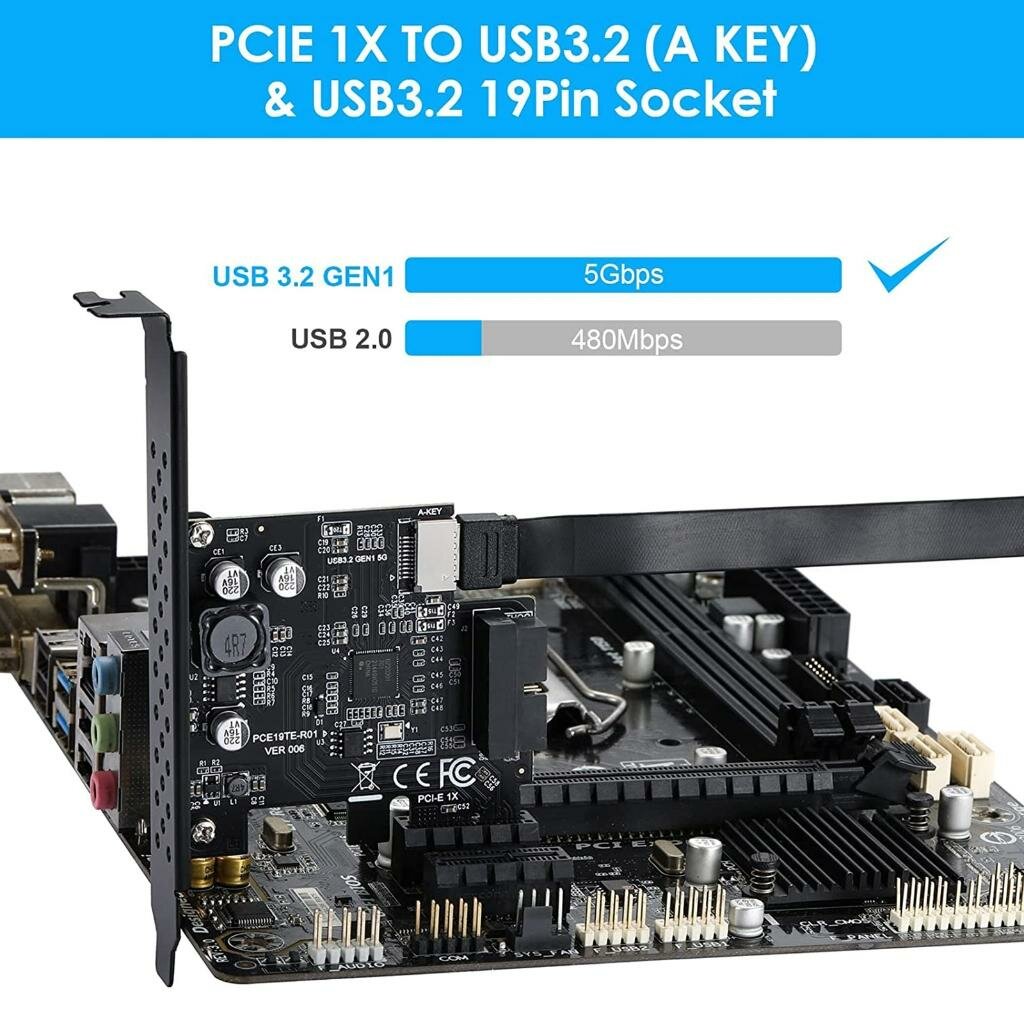 PCI-E 1x адаптер USB 3.2 для передней панели — фото 1