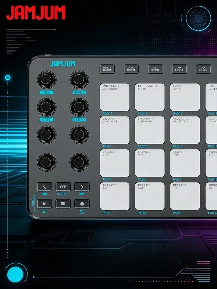 JAMJUM JP-1 Беспроводной MIDI-контроллер, 16 RGB пэдов, шоколадный цвет
