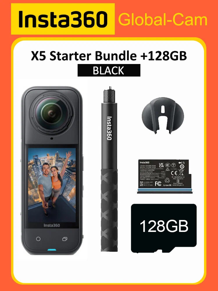 Экшн-камера Insta360 X5 Starter Bundle, водонепроницаемая, 360° 8К, 72 МП, 4К60 fps, HDR