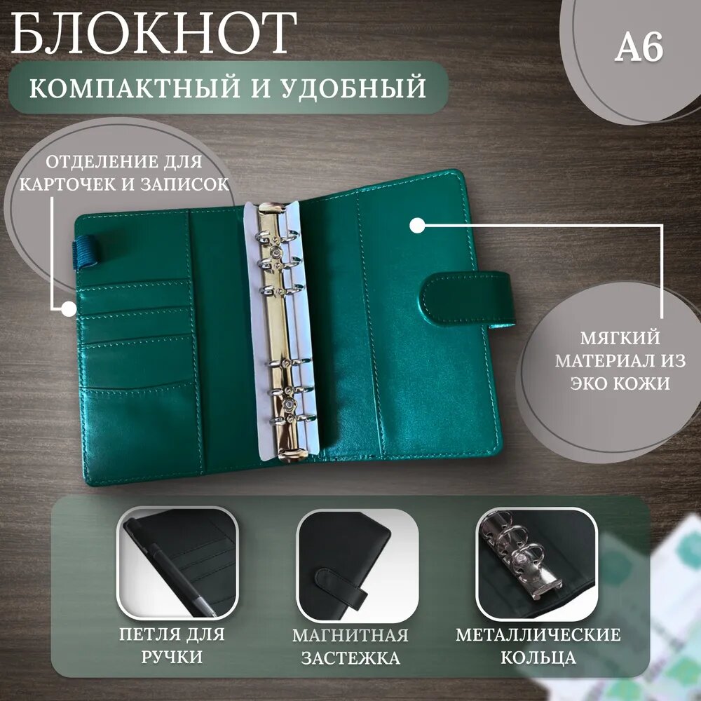Блокнот A6 Планировщик бюджета с zip-конвертами для хранения денег, органайзер для финансов — фото 1