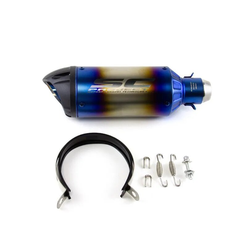 Глушитель SC Project для мотоцикла прямоток универсальный на питбайк, синий