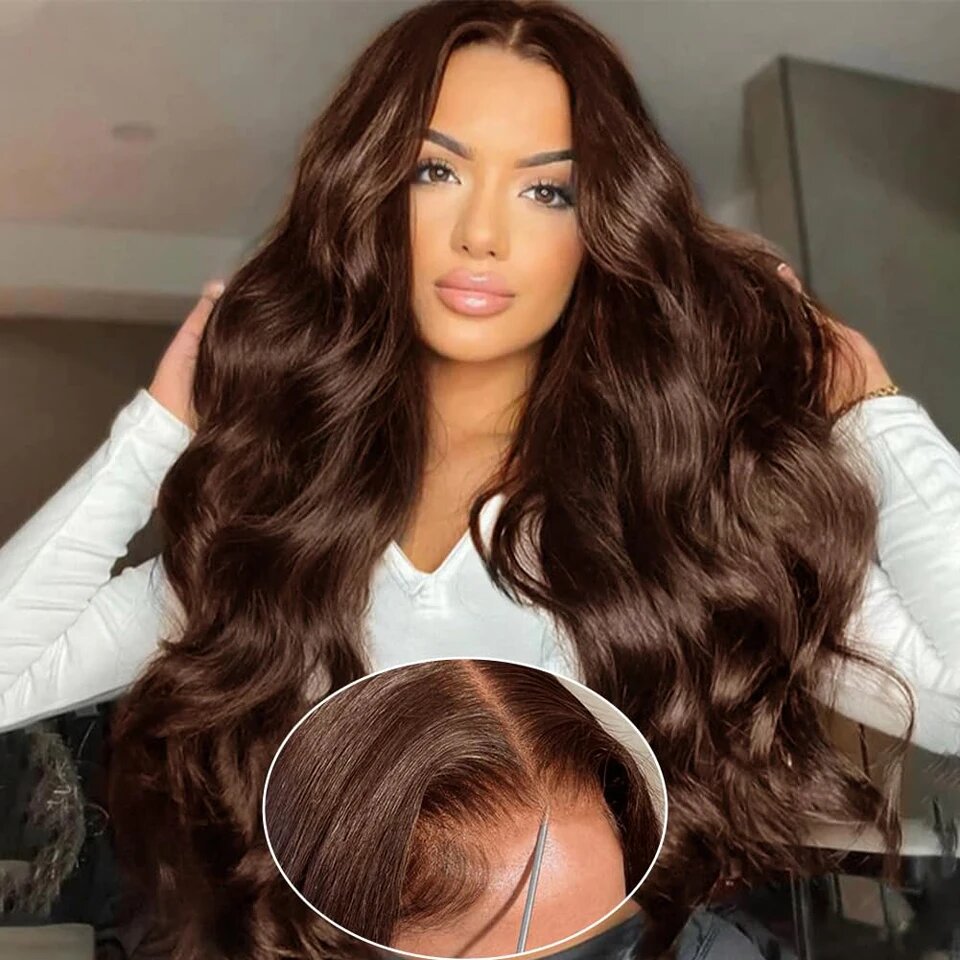 Длинный бразильский парик Remy, волна, 360 HD Full Lace Wig, 16 дюймов, 150 Density, коричневый
