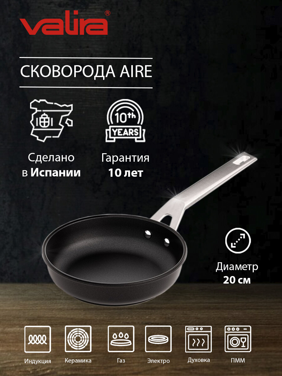 Индукционная сковорода антипригарная 20 см без крышки Valira, высота 5,2 см