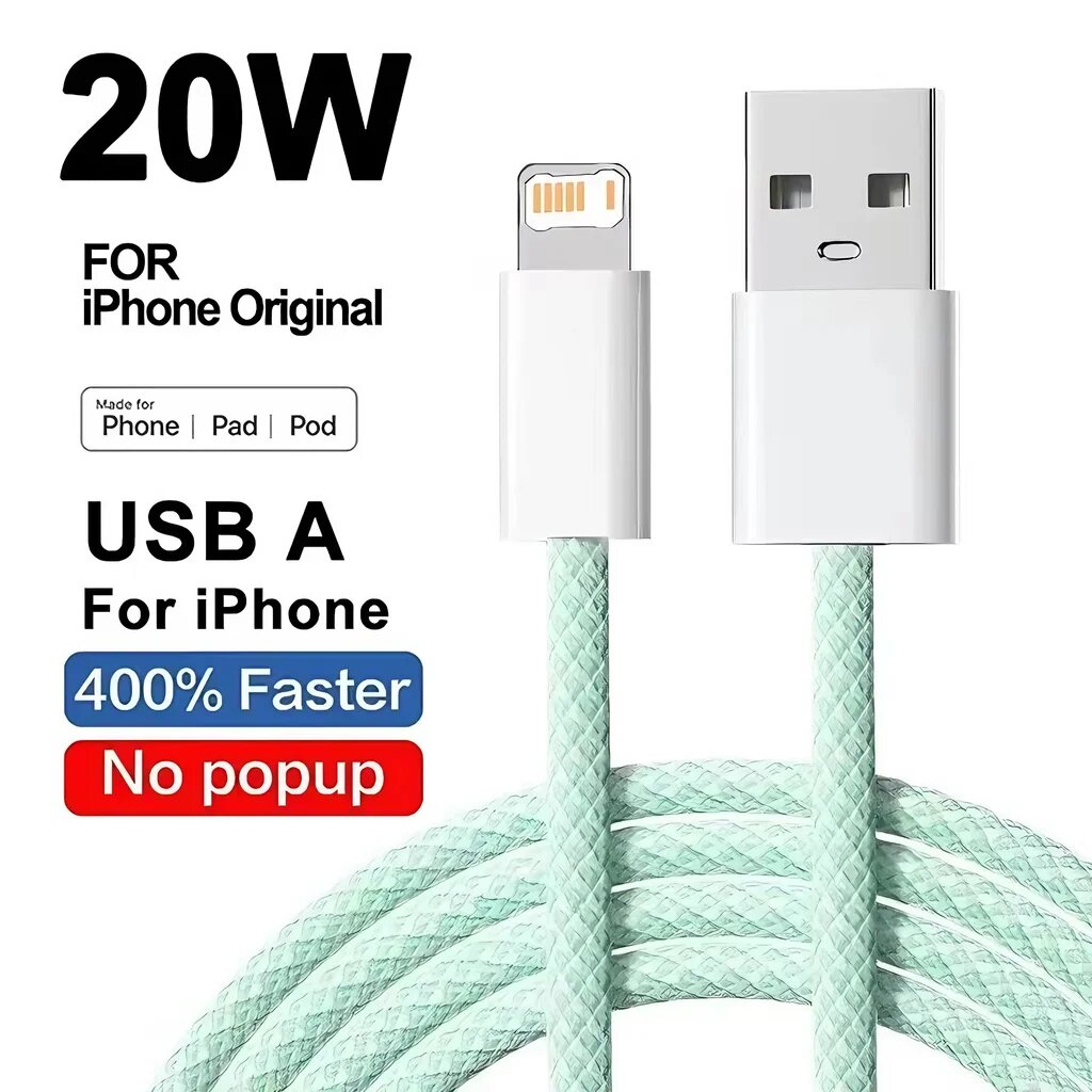Оптоволоконный Плетеный Кабель USB-C Для Быстрой Зарядки 20 Вт, Совместимый С Голубой, 1m, green