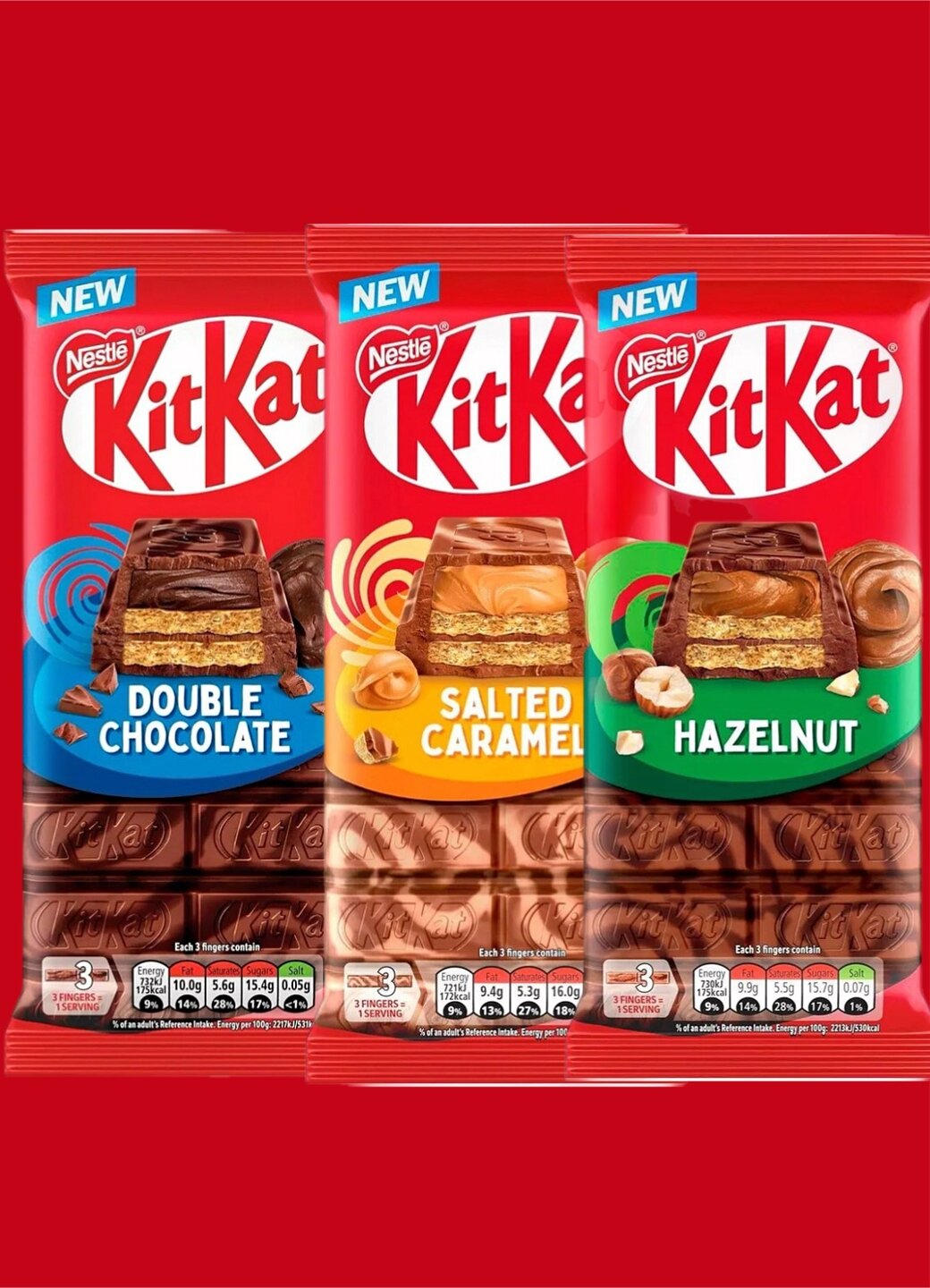 Шоколадная плитка KitKat фундук, двойной шоколад, соленная карамель, 99г х 3 шт (Польша)