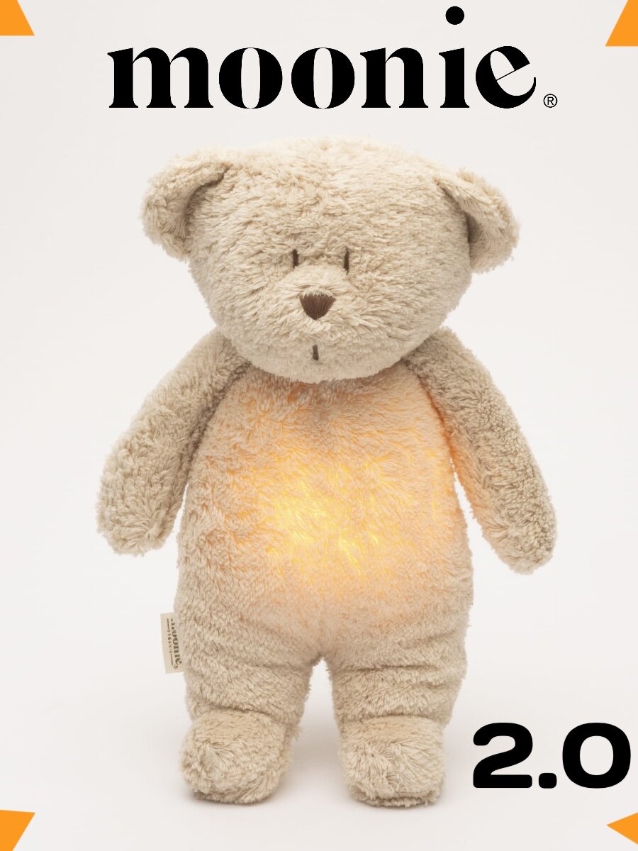 Мягкая игрушка для сна MOONIE ORGANIC 2.0 мишка с розовым шумом и ночником Sand