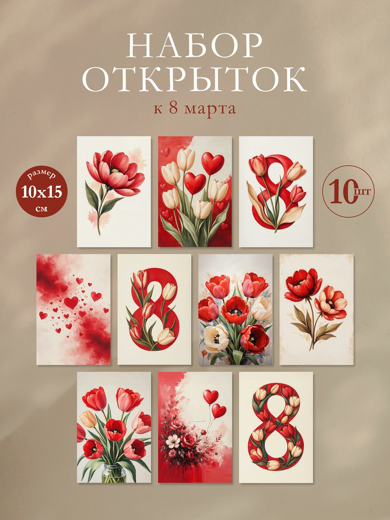 Открытки 8 марта, 10 шт