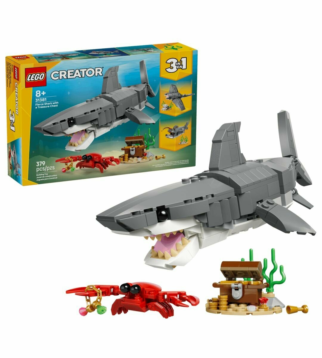 31381 Пластиковый Конструктор Lego Creator 31381 3 in 1 Fierce Shark with a Treasure Chest Свирепая акула с сундуком сокровищ 3 в 1