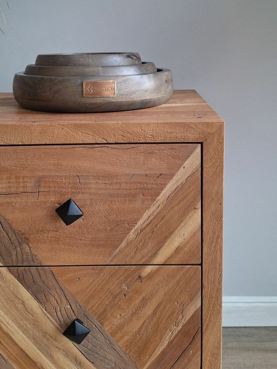 Комод в уникальном исполнении из дерева акации и манго Синар с 6 ящиками на деревянных ножках для спальни, столовой, прихожей, гостиной, кабинета