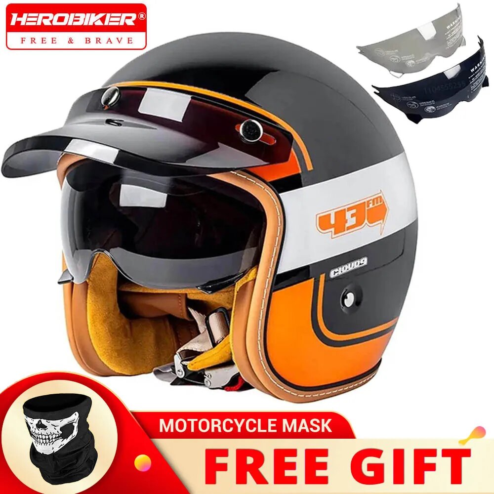 Ретро мотоциклетный шлем, мотоциклетные шлемы 3/4 с открытым лицом, DOT-сертификация, L, MT-5-B