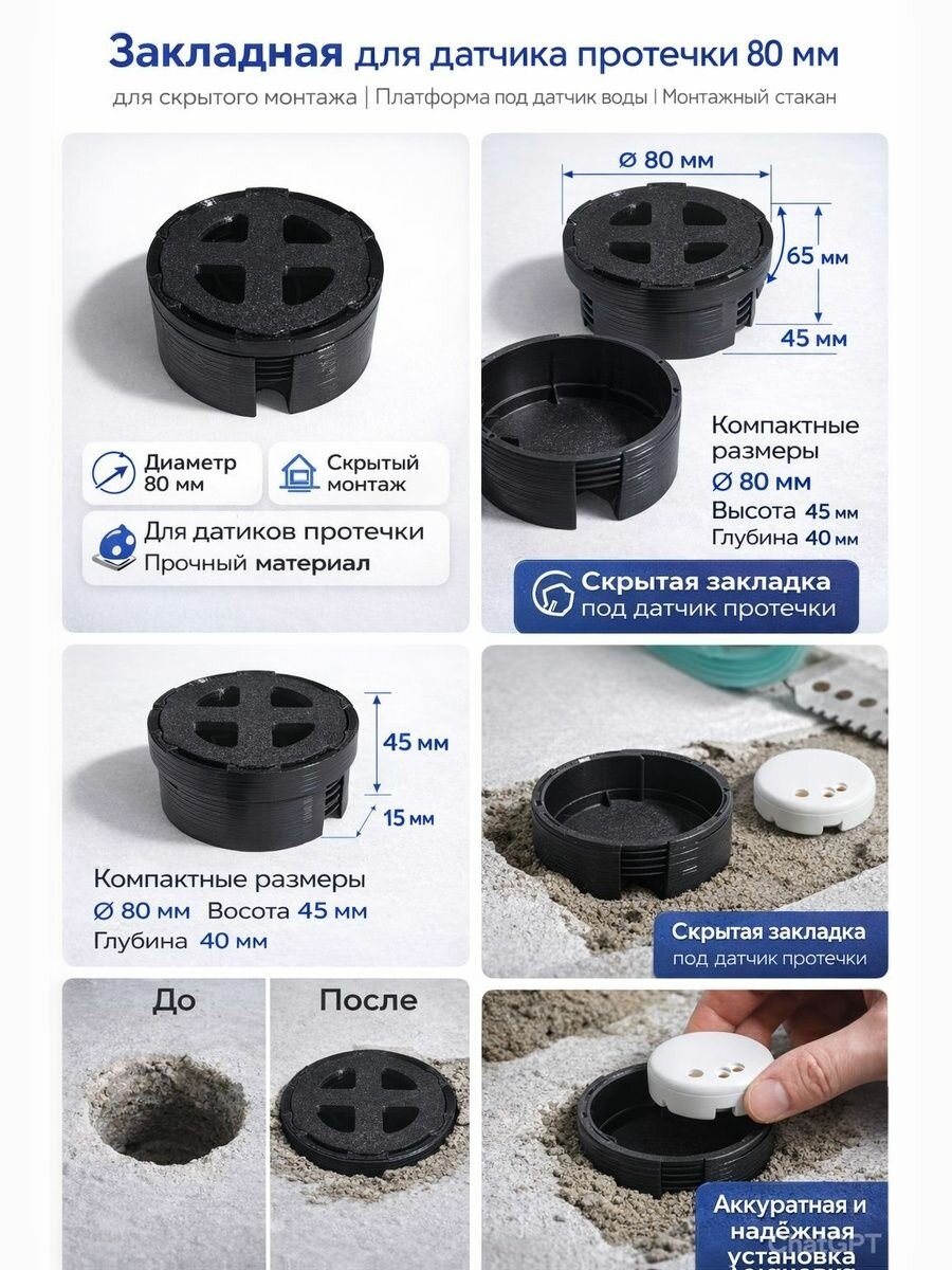 Закладная для датчика протечки Для скрытого монтажа Монтажный стакан
