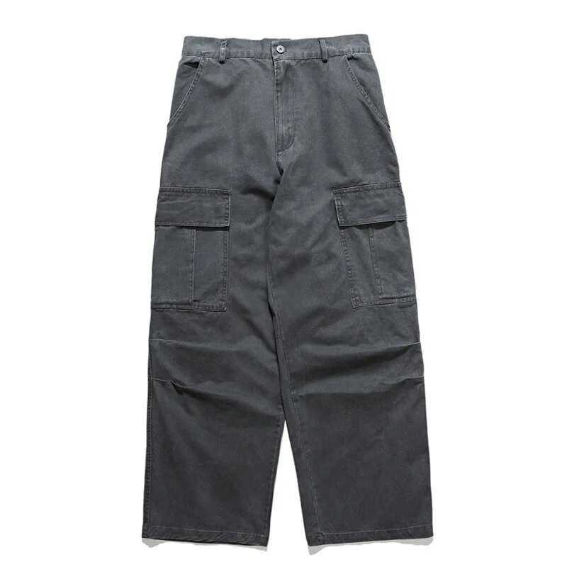Японские рваные рабочие брюки из хлопка L, серый