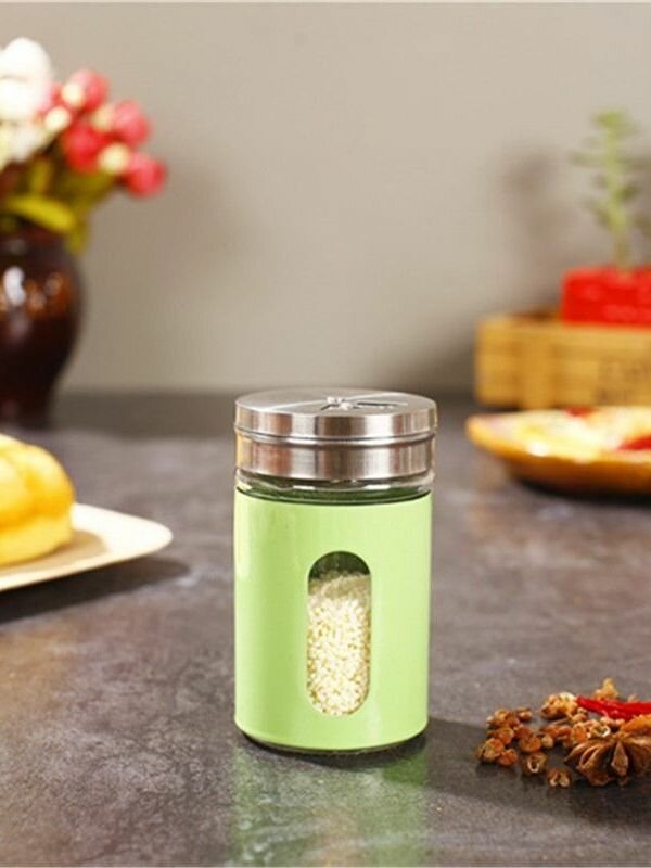 Нержавеющие банки для приправ с стеклянным верхом, ротационный барбекю-контейнер для шашлыка, солевой шейкер, 1 шт.
