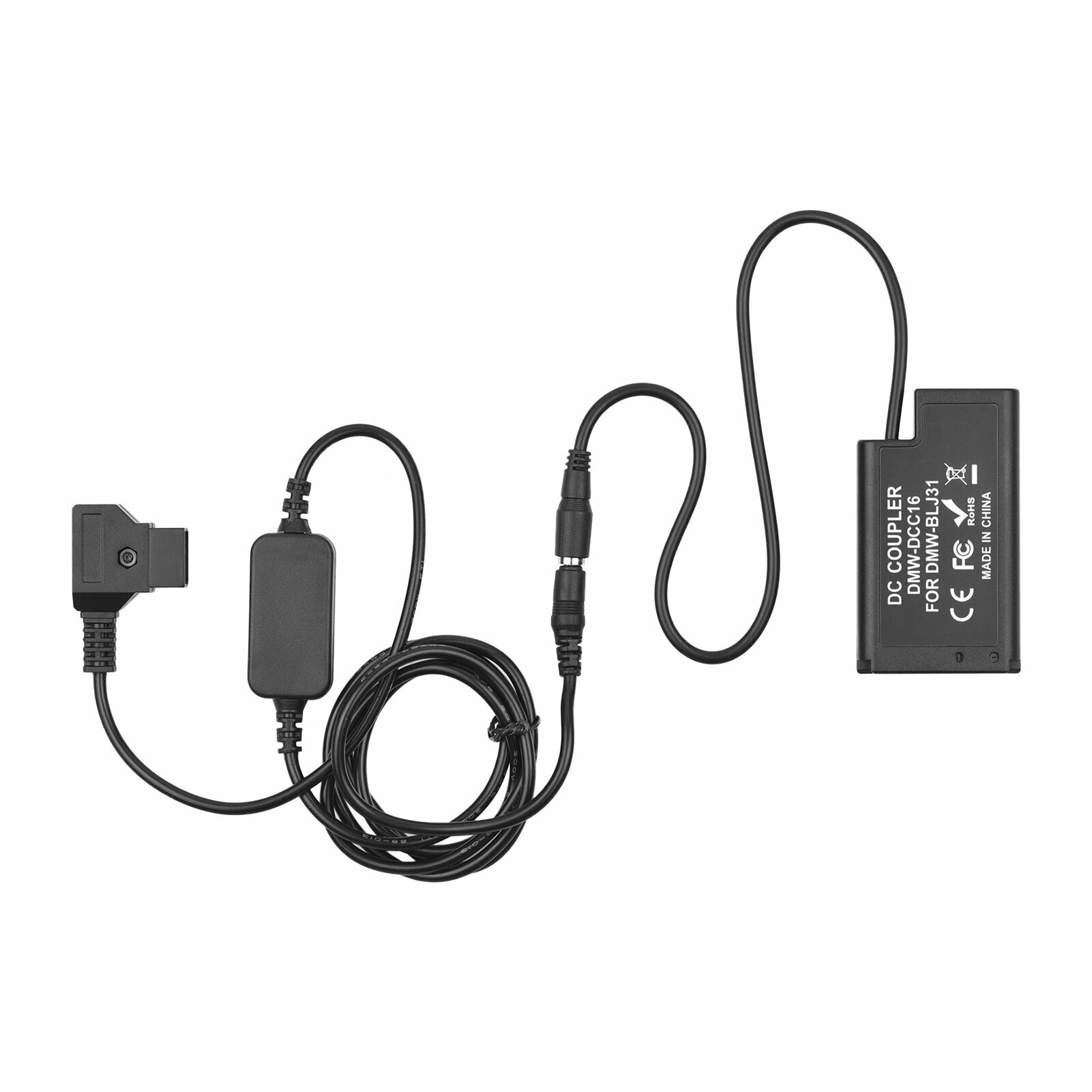 Замена батареи D-tap на имитационную батарею DMW-BLJ31 DC-куплер DMW-DCC16 для камер Panasonic Lumix S1 S1M S1R S1RM S1H, черный цвет, вход 14.8V-16V, выход 8V/2A, длина кабеля 130см, вес продукта 74г/2.61ож, вес упаковки 100г/3.52ож, размер упаковки