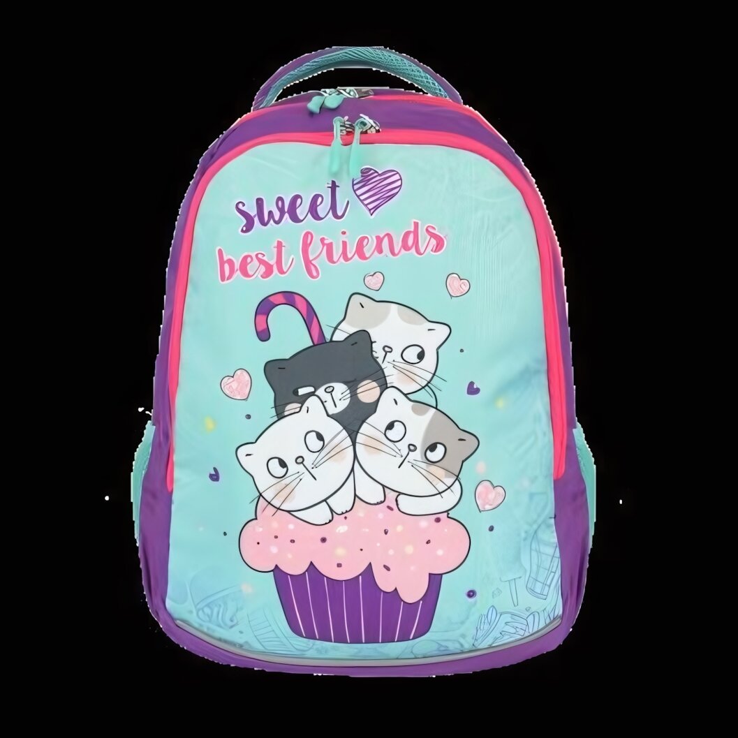 Рюкзак школьный «Котята» с анатомической спинкой, 2 отделения, 28×41×17см, голубой, Luris