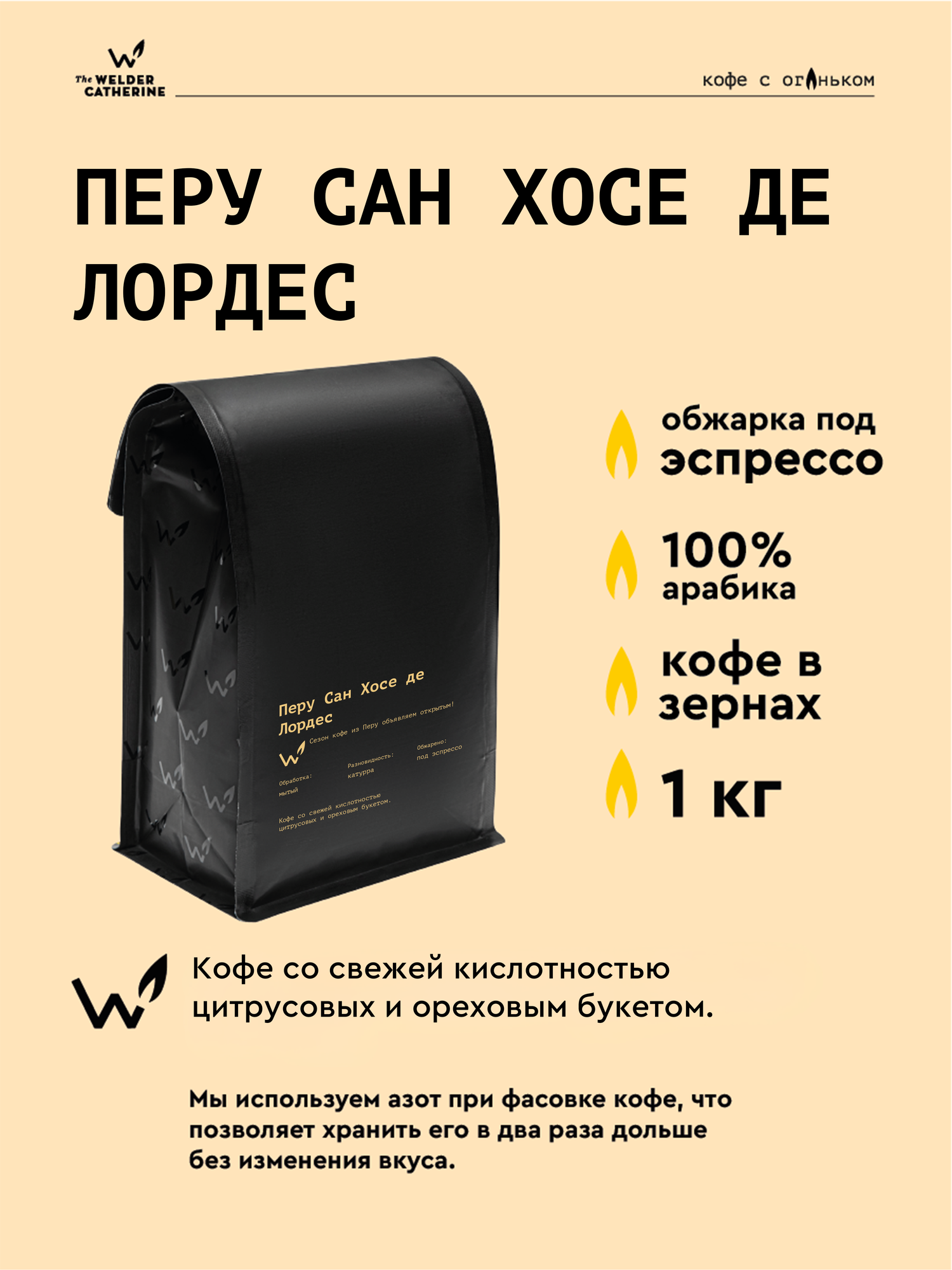 Кофе в зернах Сварщица Екатерина "Перу Сан Хосе де Лордес" под эспрессо - 1 кг