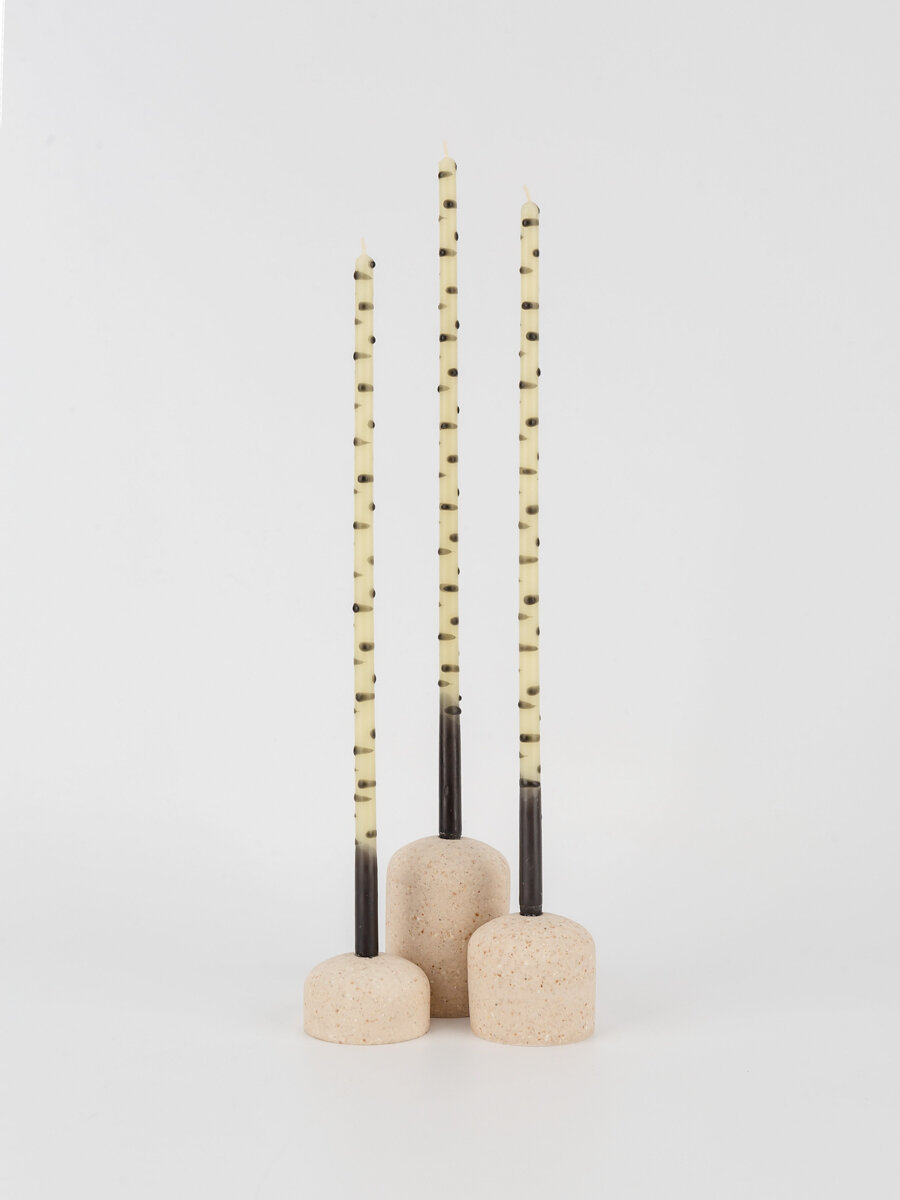 Белые Подсвечники, для тонких свечей, диаметром 0,7 см, набор 3шт авторский состав "камушки"