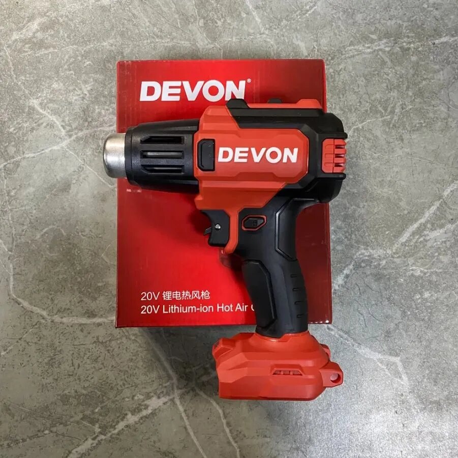 Аккумуляторный строительный фен DEVON 7713 для удаления краски, регулировка температуры, без аккумулятора