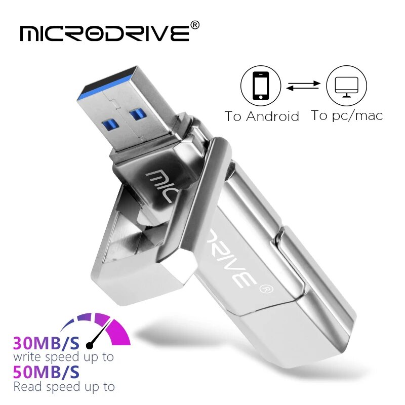 2 в 1 OTG USB-C Флэш-накопитель Металлическая карта памяти Usb3.2 Флэш-накопитель 64 ГБ 128 ГБ 256 ГБ USB3.2 Dual C Pendrive Высокоскоростной флэш-накопитель — фото 1
