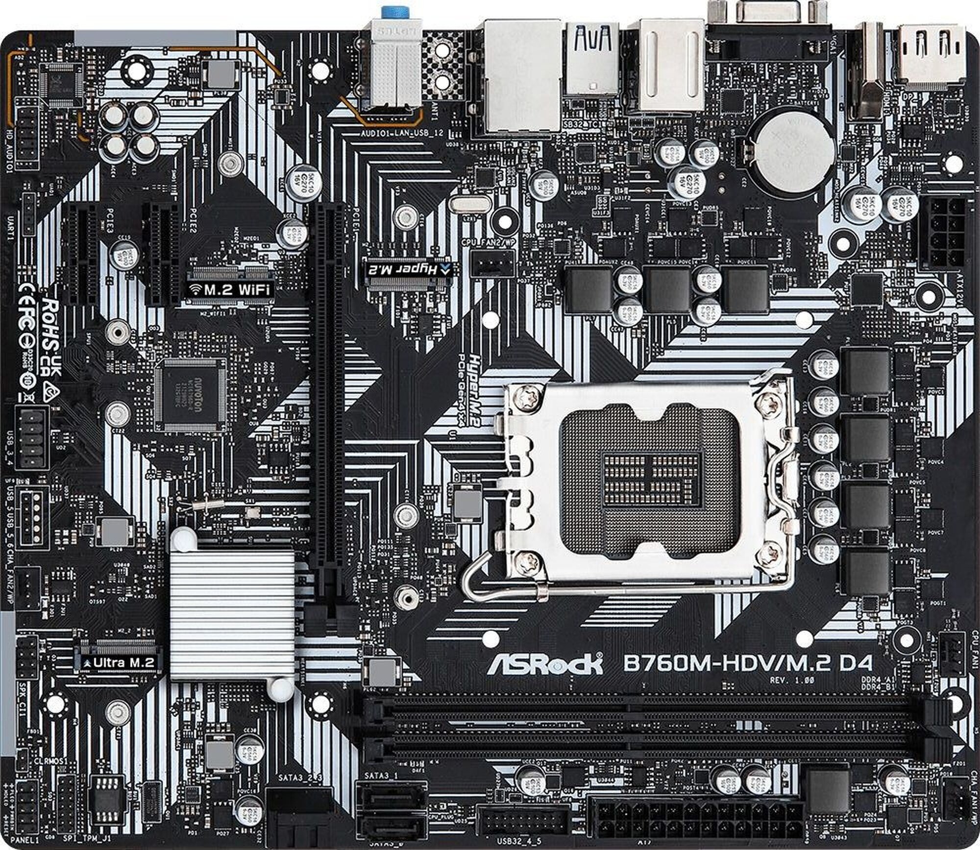Материнская плата Asrock B760M-HDV/M.2 D4, Soc-1700, Intel B760, mATX