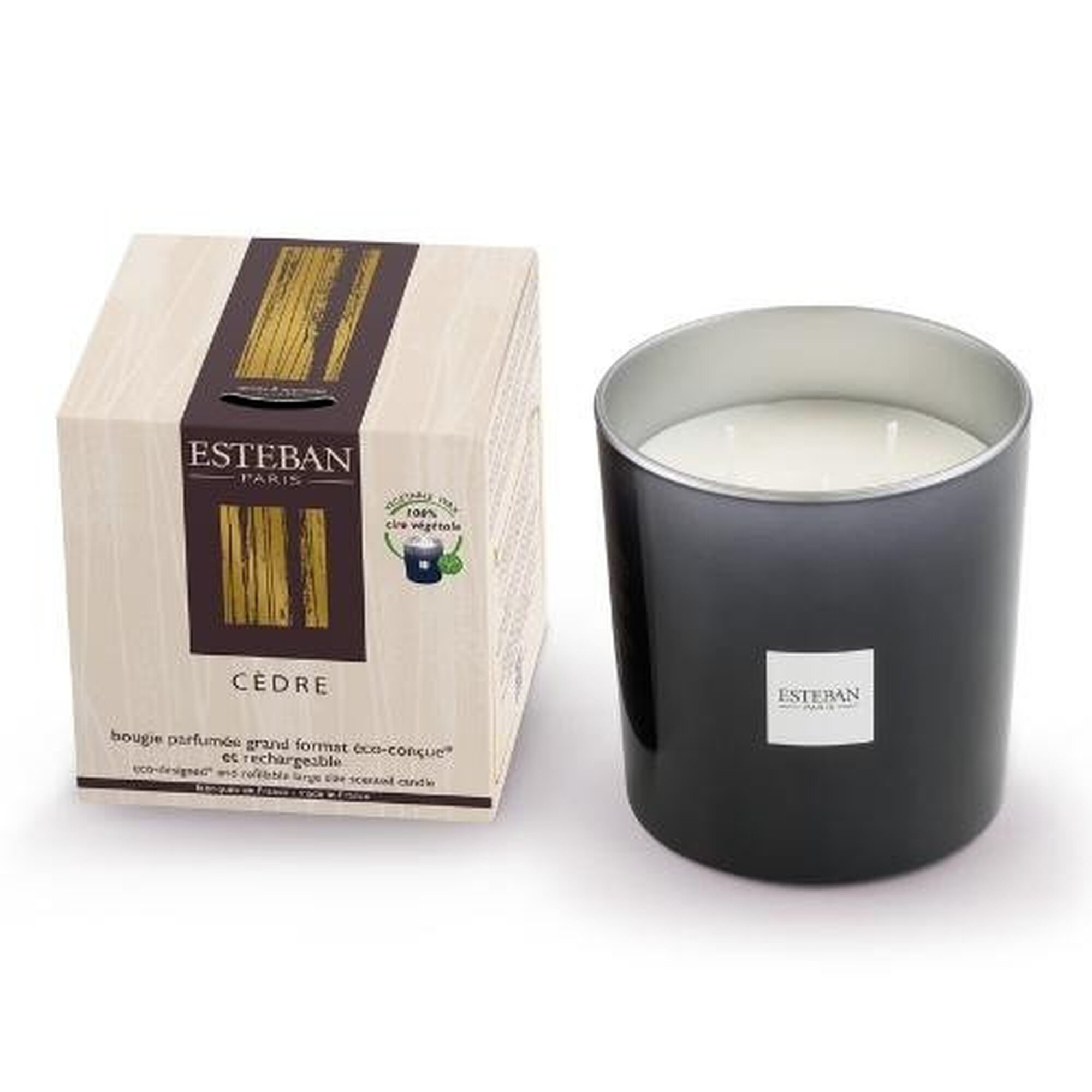 Свеча Esteban "Cedre", 450г, аромат грейпфрут, в подсвечнике, время горения 35 ч