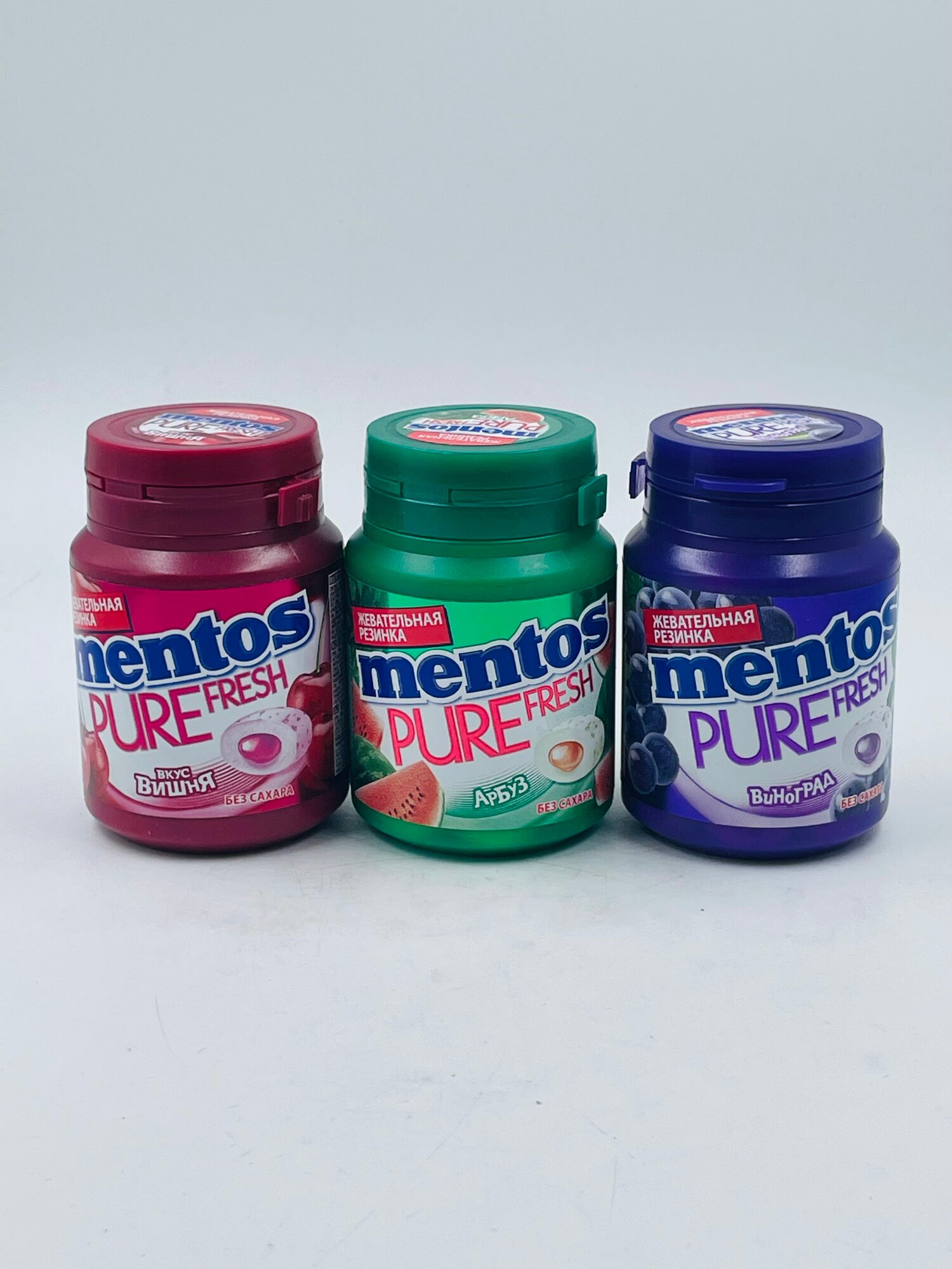 Mentos жевательные резинки без сахара Pure fresh, MIX 3 - Виноград, Арбуз, Вишня, 3 шт. по 54 г