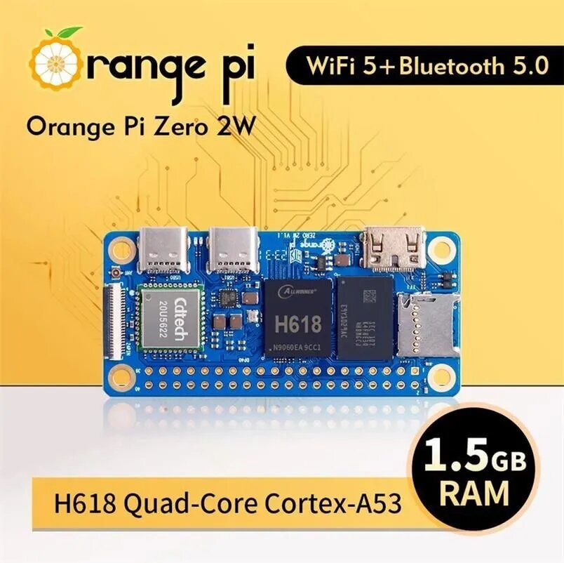 Orange Pi Zero 2W 1.5GB RAM H618 Quad-Core Cortex-A53 WiFi 5 Bluetooth 5.0 Материнская плата для различных проектов