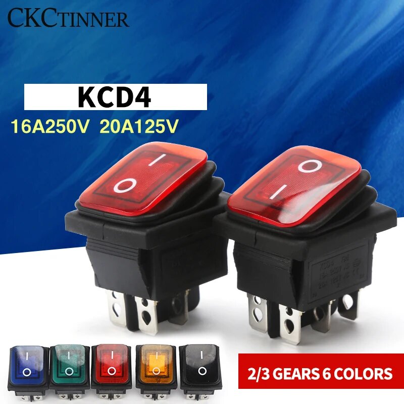 Переключатель KCD4 6PIN RED 16A 250V 2 gear