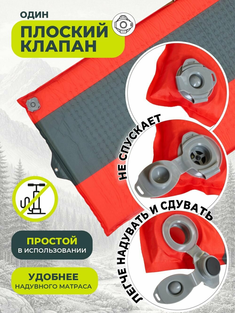 Коврик туристический самонадувающийся Btrace Basic 4, красный, 183*51*3.8 см — фото 1