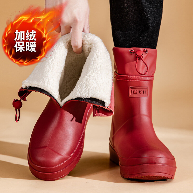 Резиновые сапоги очень большого размера, зимние унисекс повседневные сапоги для отдыха на природе, теплые и стильные резиновые сапоги на шнуровке. Размер обуви. EU:46