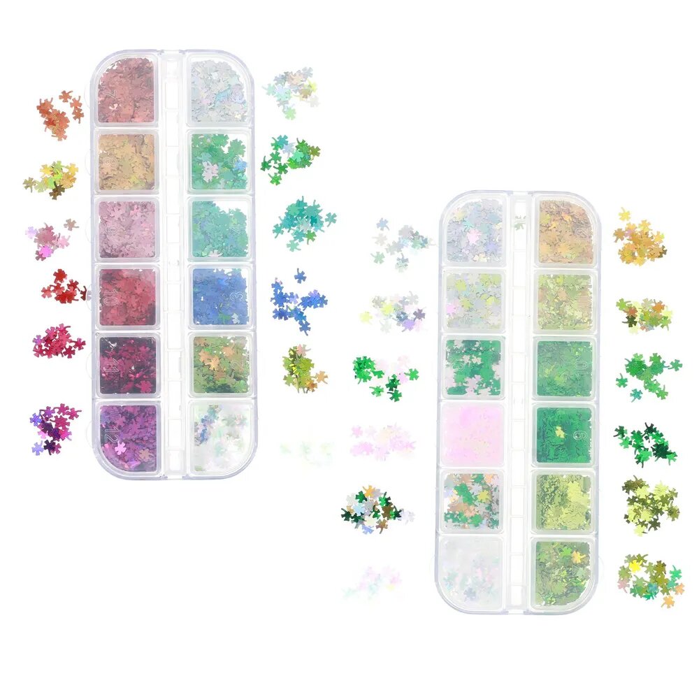Пластиковые блестки в форме четырехлистного клевера для нейл-арта, набор из 2 коробок