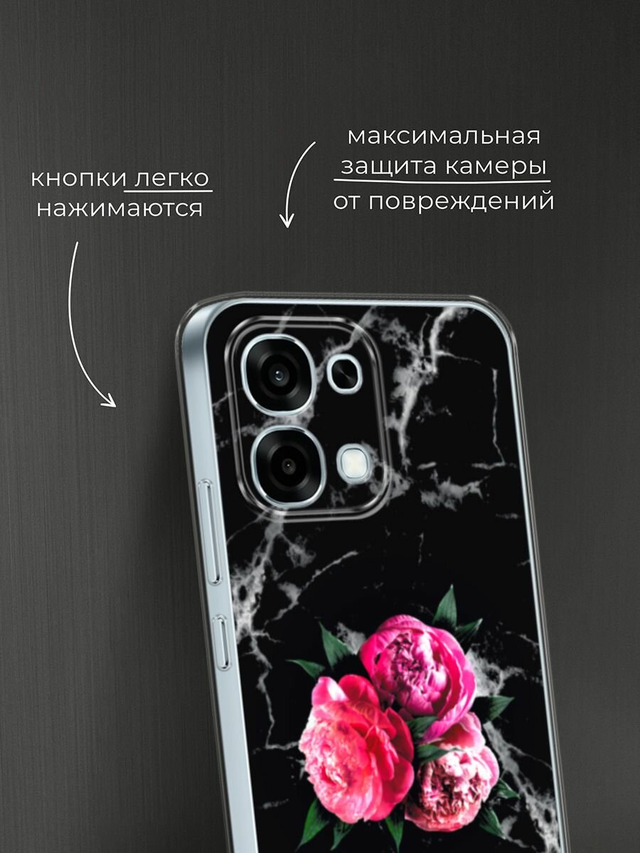Чехол на Oppo A6 Pro / Оппо A6 Про с принтом Букет на черном мраморе — фото 1
