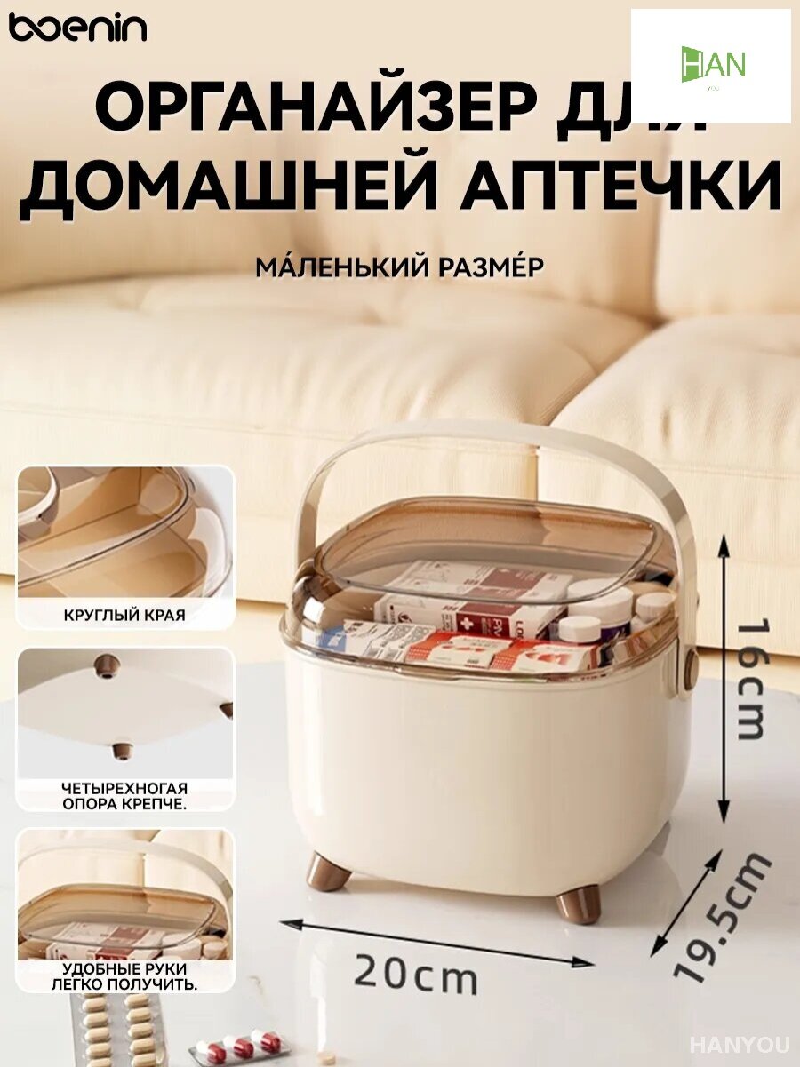 Эксклюзивный прозрачный и белый бокс для домашней аптечки с системой хранения