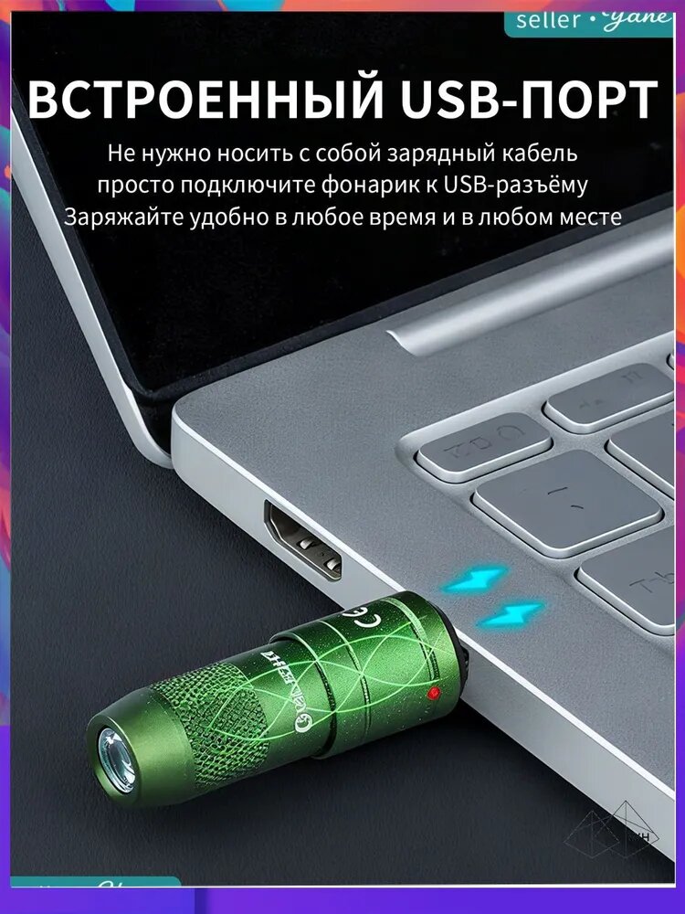 Olight iMini 2 Orange — Ультракомпактный светодиодный фонарь-брелок с USB-зарядкой, 50 люмен, 19.5г — фото 1