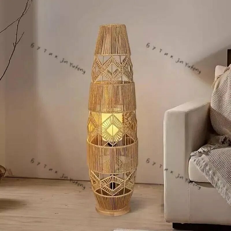 Напольный светильник в восточном стиле с плетением из ротанга 2593 см Для чайной церемонии и дзен-интерьера Коричневый торшер для татами