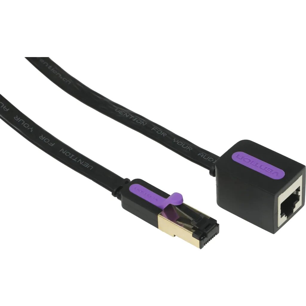 Патч-корд VENTION ICBBF STP, кат.7, 1м, 4 пары, 30AWG, медь бескислородная, многожильный, черный, плоский (flat)