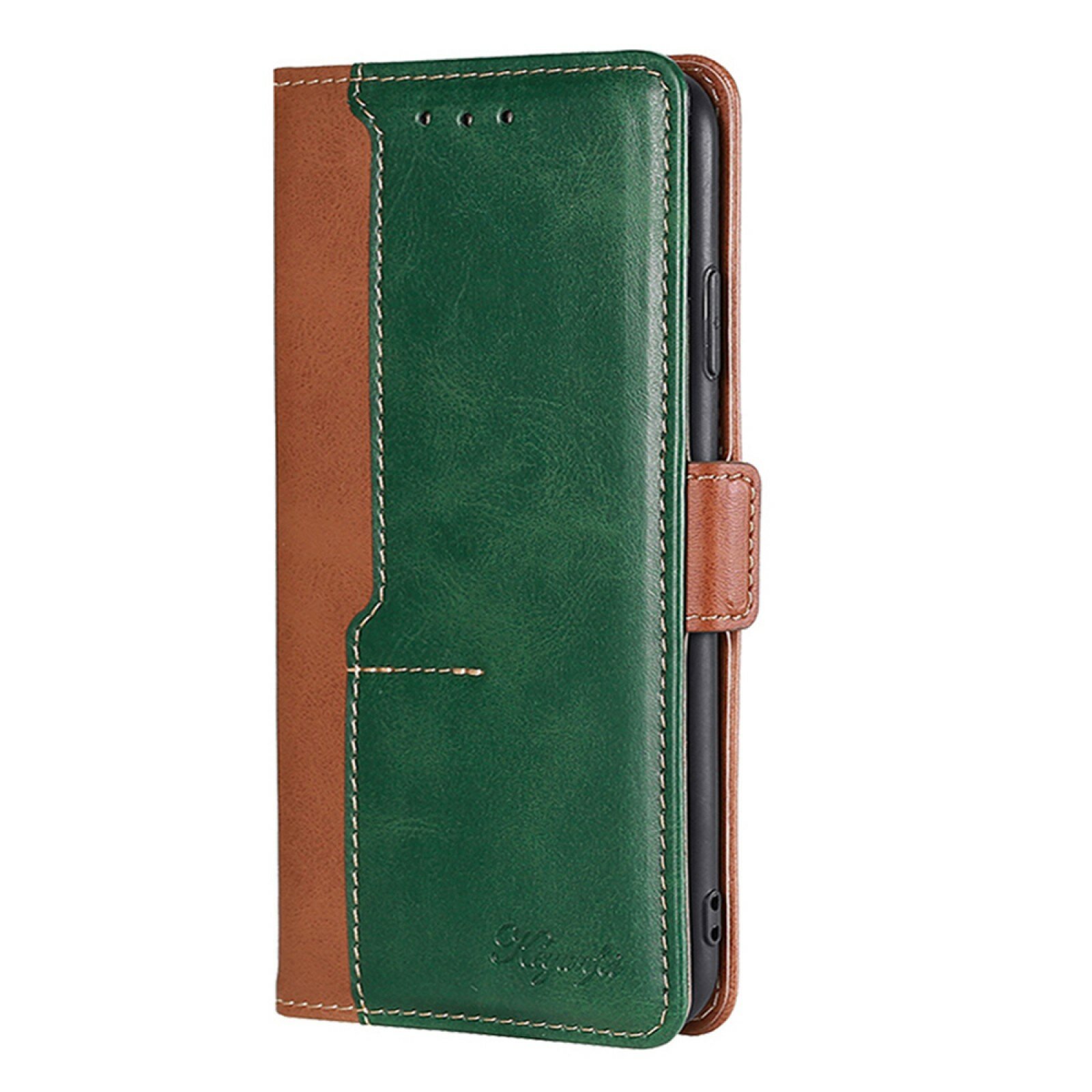 Чехол-книжка MyPads для Samsung Galaxy A73 5G с магнитной застежкой и кармашками, зеленый+коричневый
