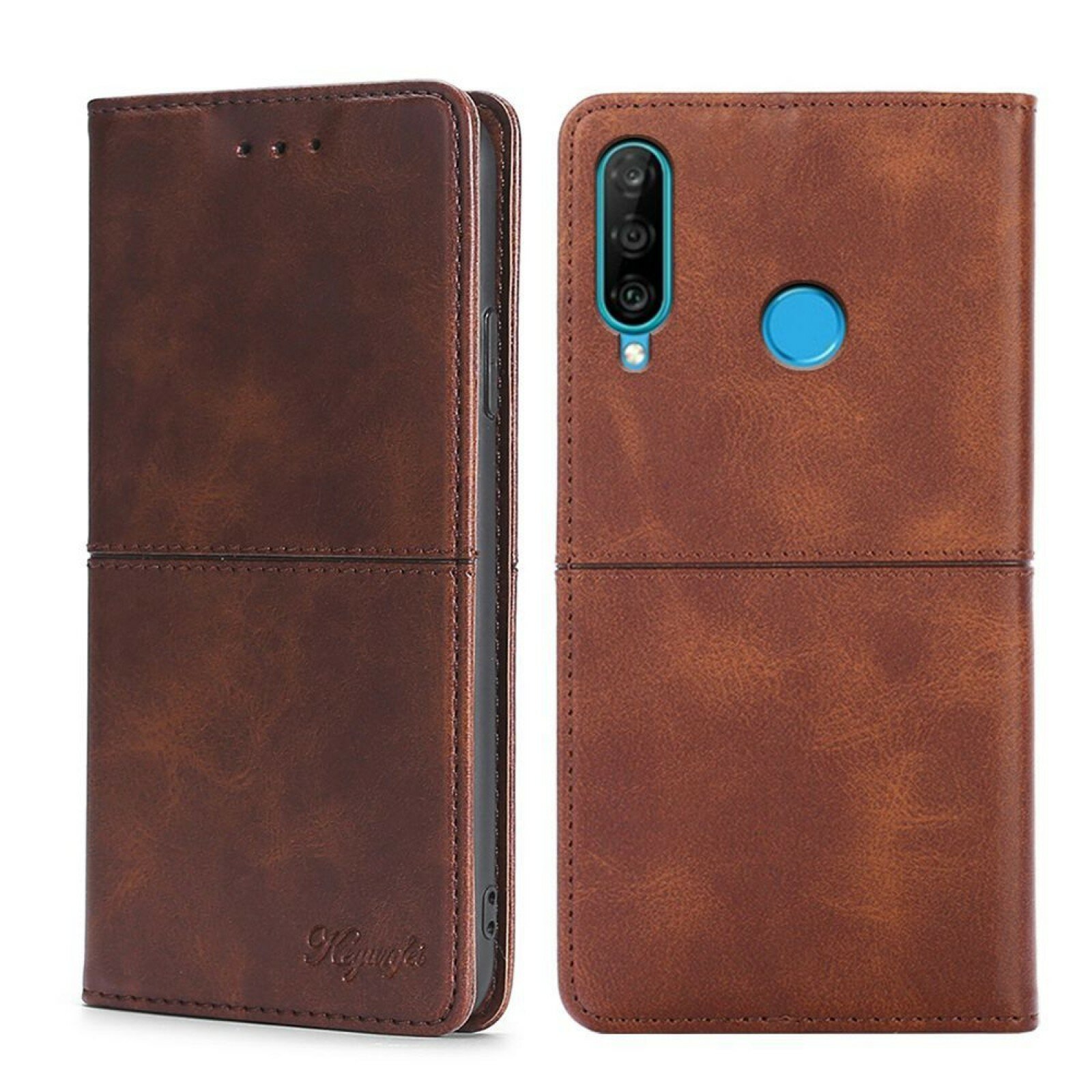 Чехол-книжка MyPads для Huawei P30 Lite и аналогичных моделей из натуральной воловьей кожи коричневый