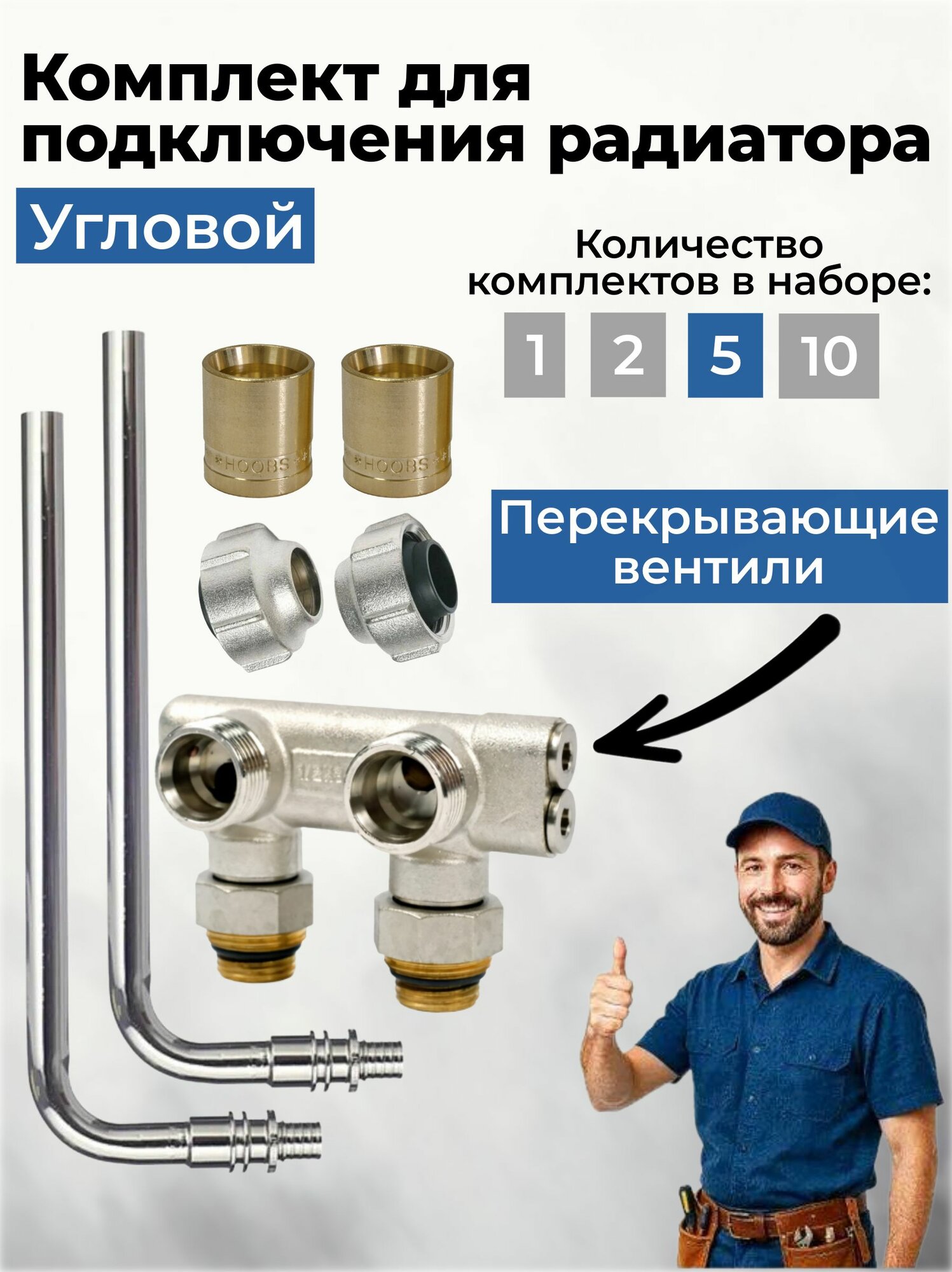 Трубка для подключения радиатора Г-образная 16/250 мм, Узел подключения радиатора, угловой, перекрестный 3/4" х 1/2" с запорными вентилями , евроконусами G3/4"- 15*1, гильзами 16 мм. 5 наборов