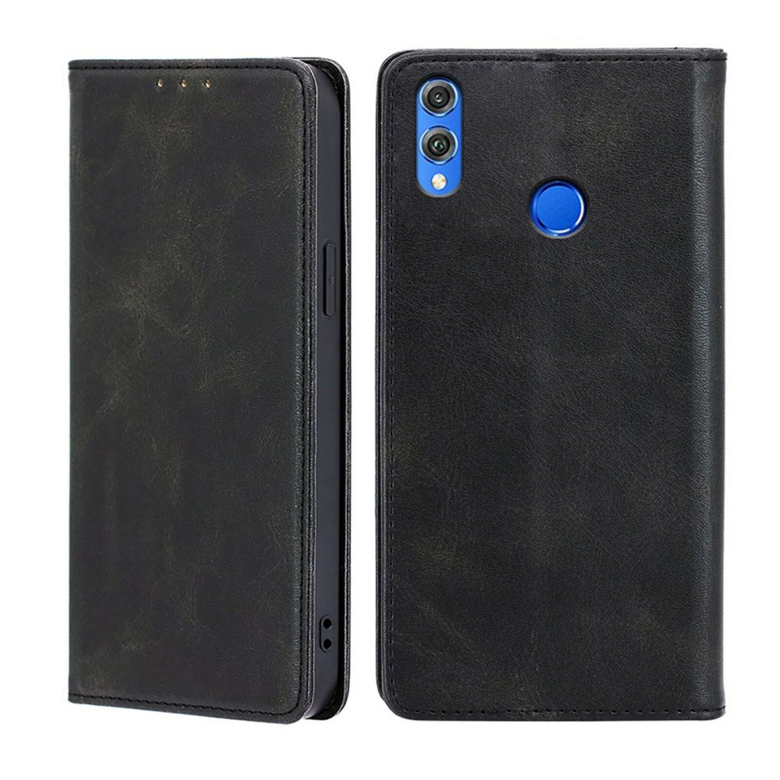 Чехол-книжка MyPads для Honor 8X из натуральной телячьей кожи с магнитной застежкой, черный