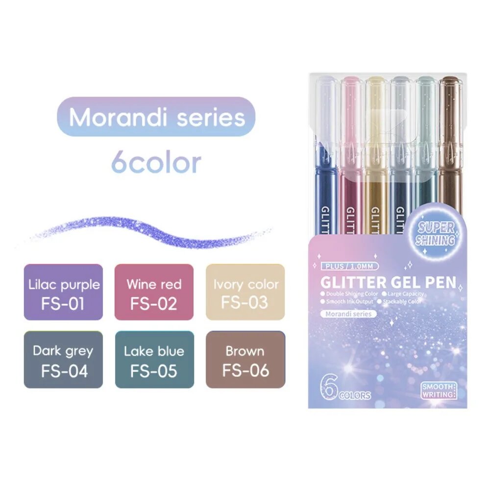 Гелевые ручки с блестками Morandi 6 цветов Morandi Tones