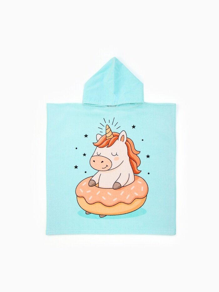Полотенце-пончо детское LoveLife Единорог, махра, 100% хлопок 300 г/м, 60×120 см, голубое