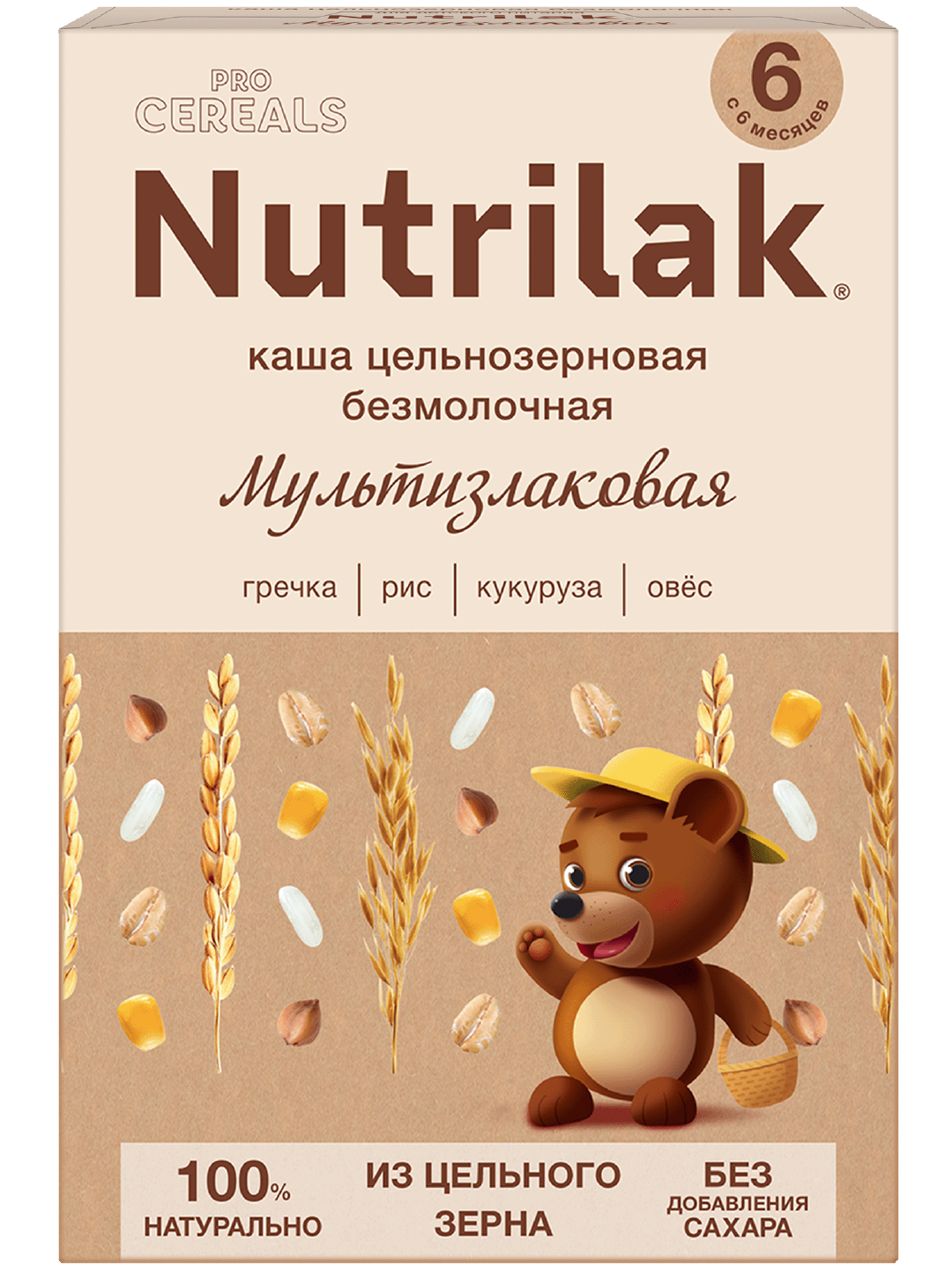 Детская каша Nutrilak безмолочная мультизлаковая, без сахара, с 6 месяцев, 200г